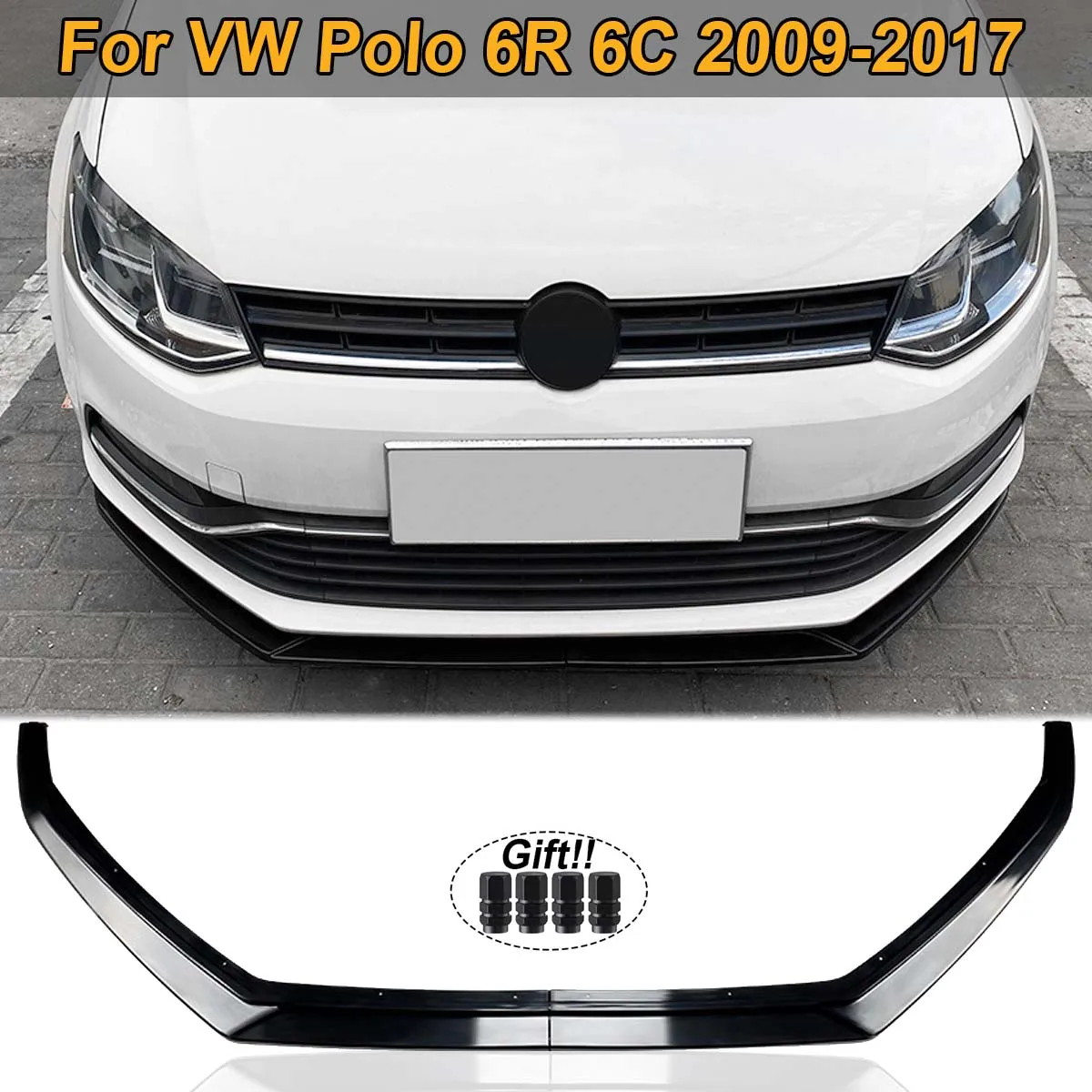 2pcs/set Front Bumper Lip Spoiler For Volkswagen Vw Polo 6r 6c 2009 ...