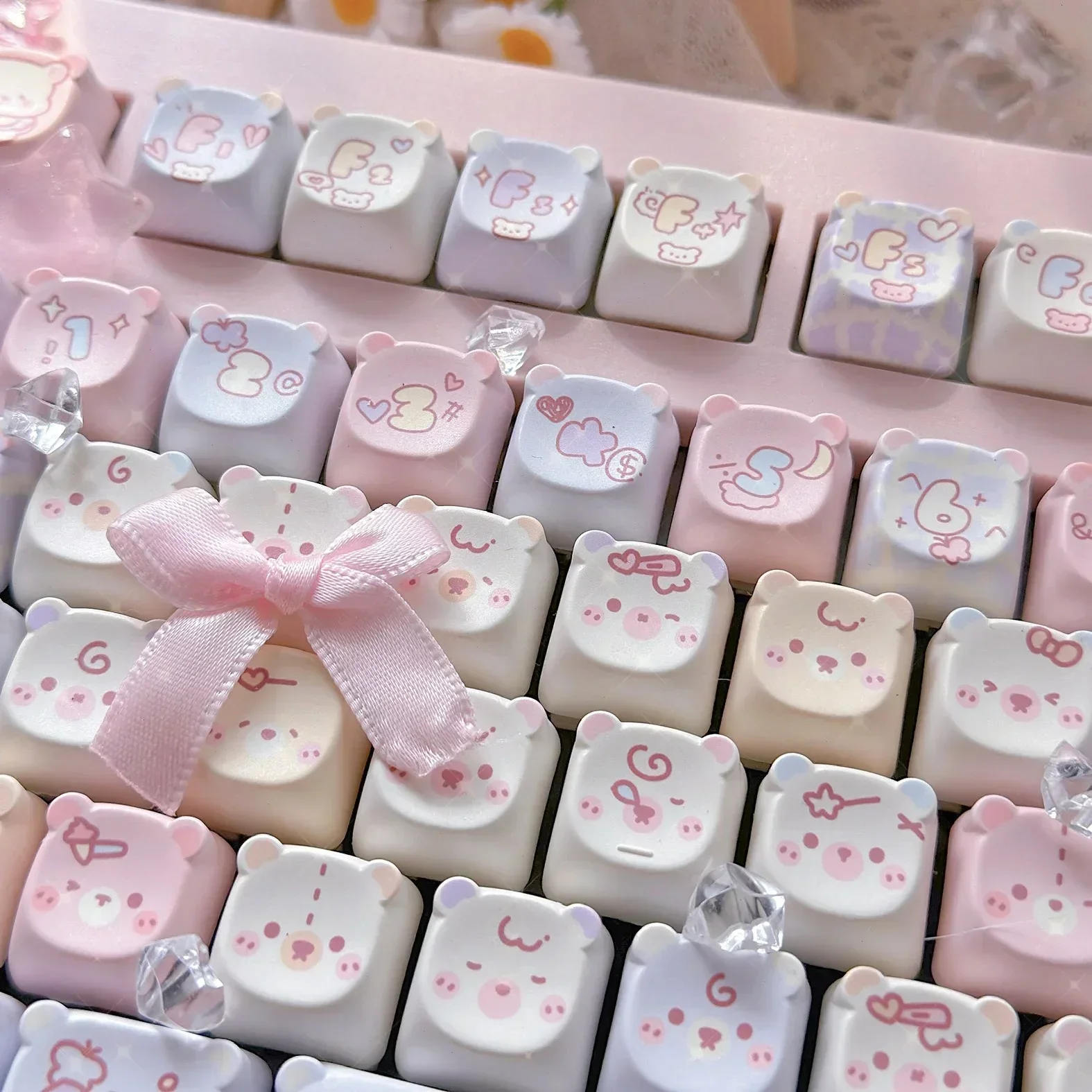 Cute-Kawaii-Bear-Eao-Keycap-Pink-Pbt-Purple-Expression-For-Custom ...