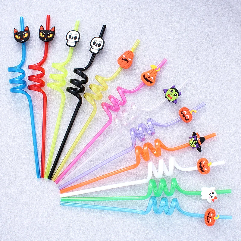 12pcs-ReusablePlastic-Straw-Halloween-Theme-Cartoon-Style-Straws ...