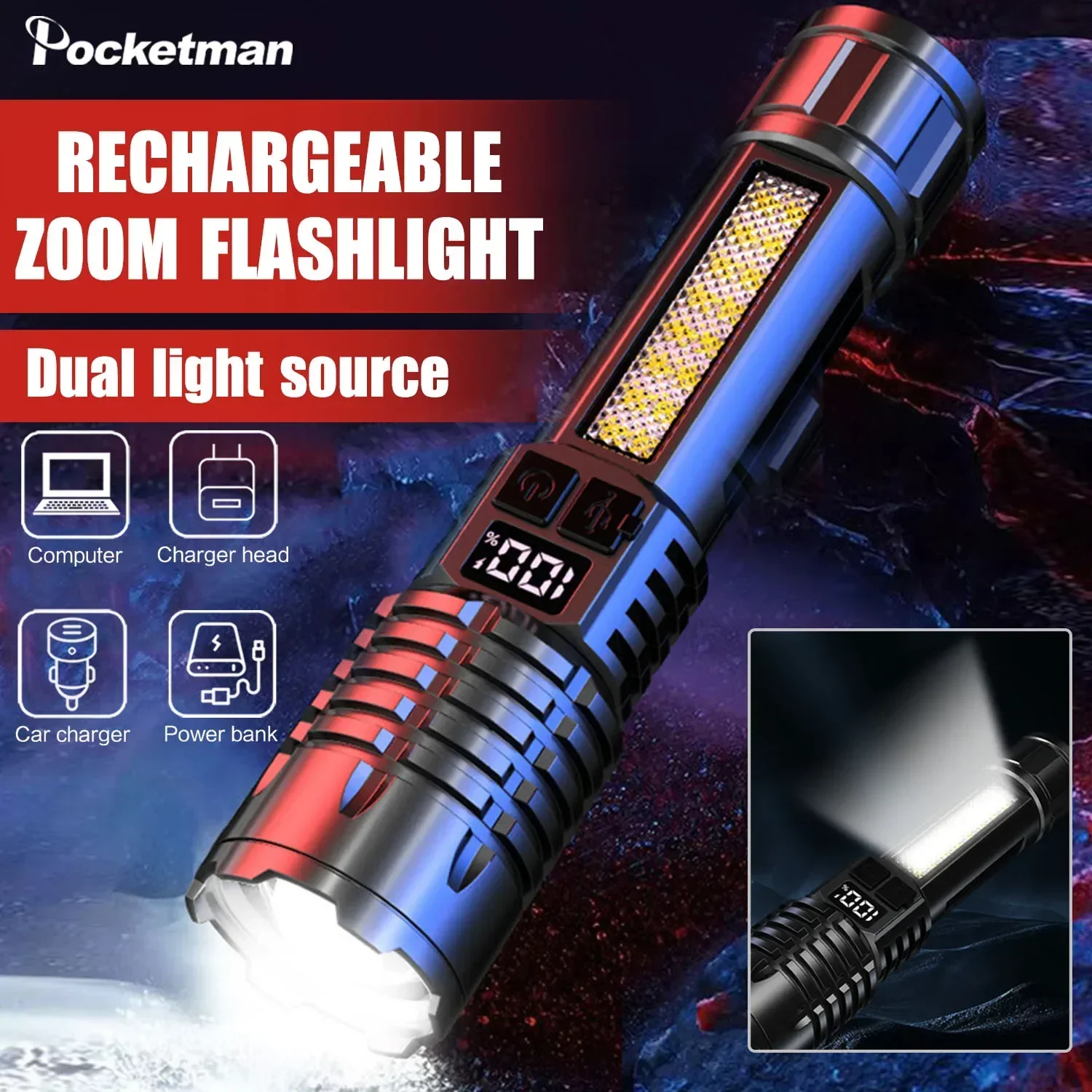 Super-Bright-LED-COB-Flashlight-USB-Rechargeable-5-Modes-LED ...
