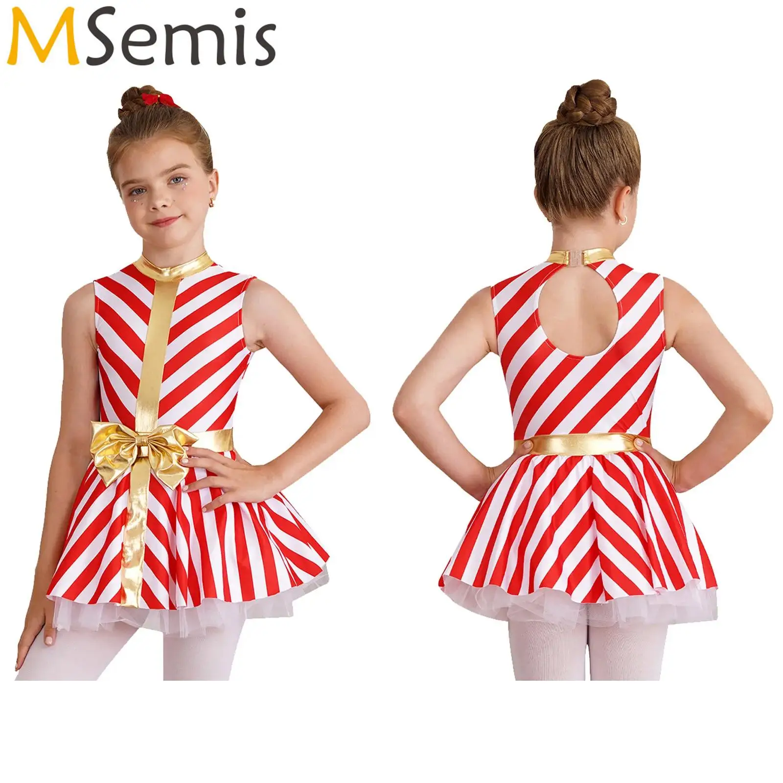 Girls-Christmas-Striped-Dance-Performance-Costume-Kids-Sleeveless ...