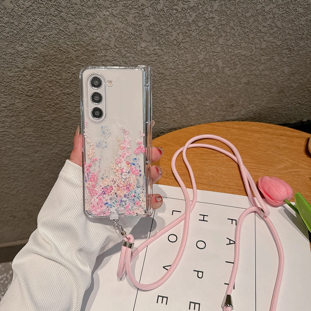 Flower-Hanging-Rope-Phone-Case-For-Samsung-Galaxy-Z-Fold-4-5-5G-Hinge ...
