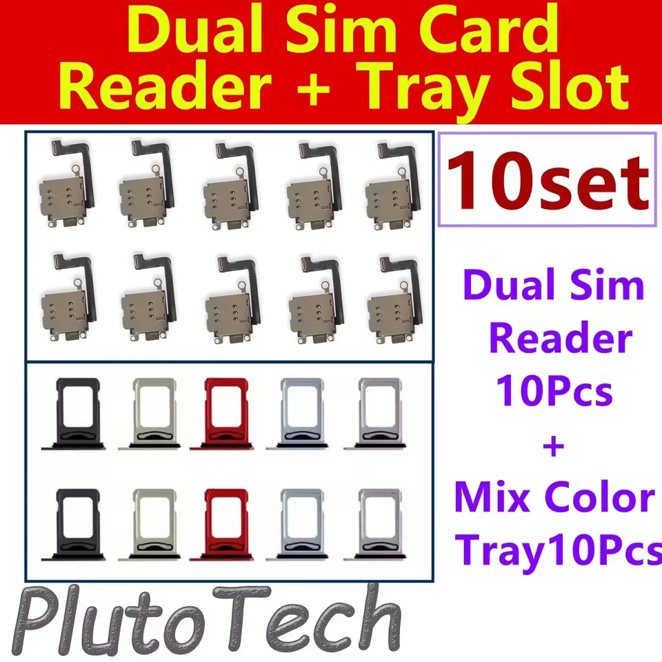 10set Dual Sim Card Reader Flex Cable + Tray Slot for iPhone 16 15 Plus ...