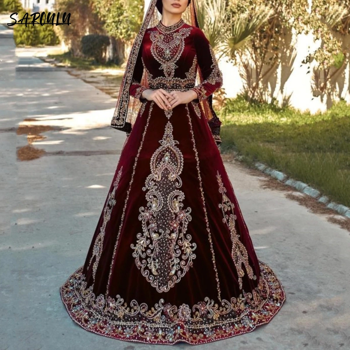 Jeweled-High-Neck-Caftan-Prom-Dress-Turkish-Customized-Velvet-Party ...