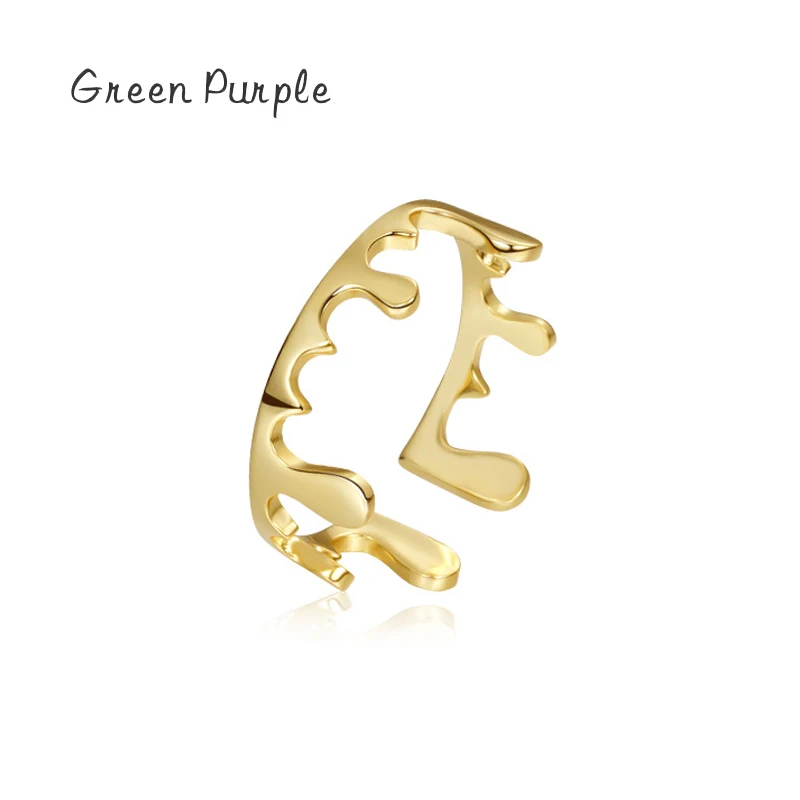 S925 Sterling Silver Melted Drip Ring Adjustable 14k Gold Plated ...
