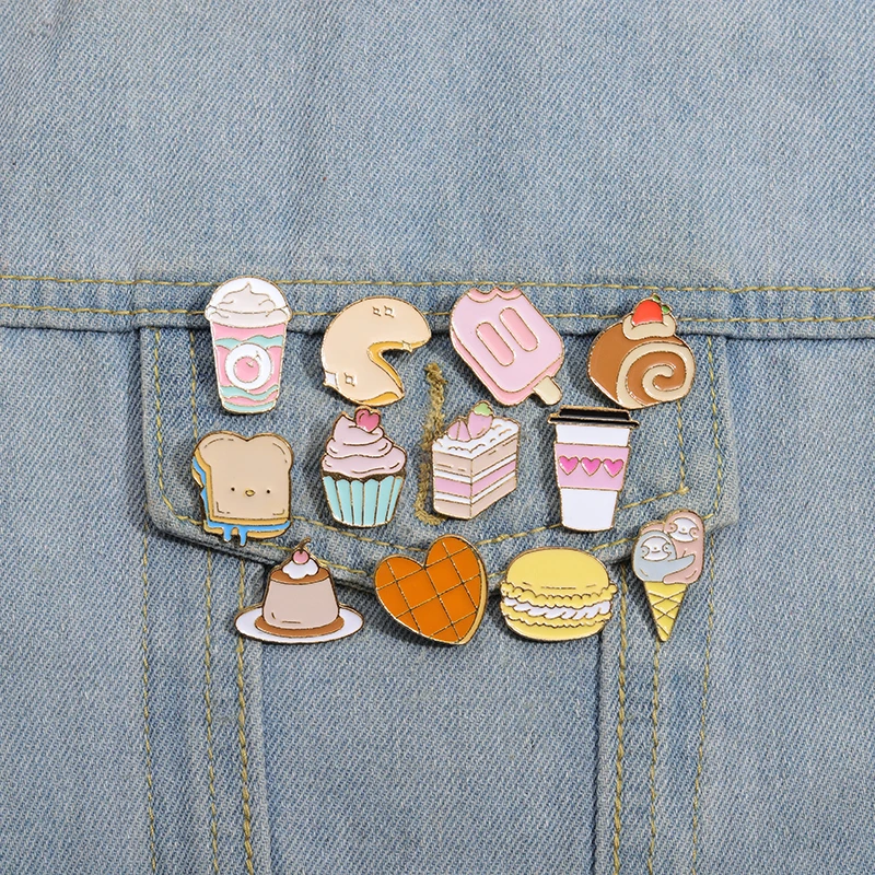 Dessert-Food-Enamel-Pin-Custom-Mini-Coffee-Cake-Ice-Cream-Brooch-Lapel ...