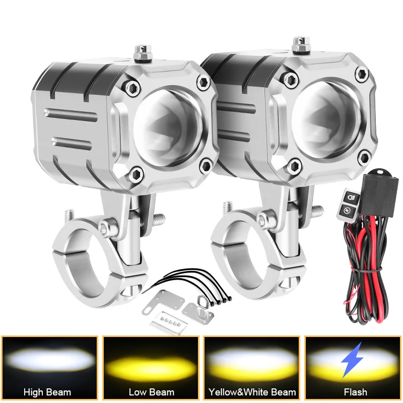 CNC-Motorcycle-LED-Spotlight-Auxiliary-Headlight-Hi-Lo-beam-flash-Fog ...