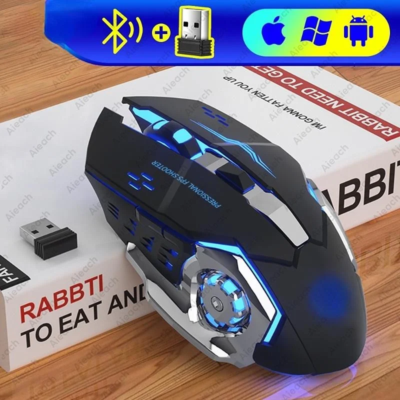 Mouse Sem Fio Recarregável Computador De Jogos Silencioso Bluetooth Mouse USB E Sports Backlight ...
