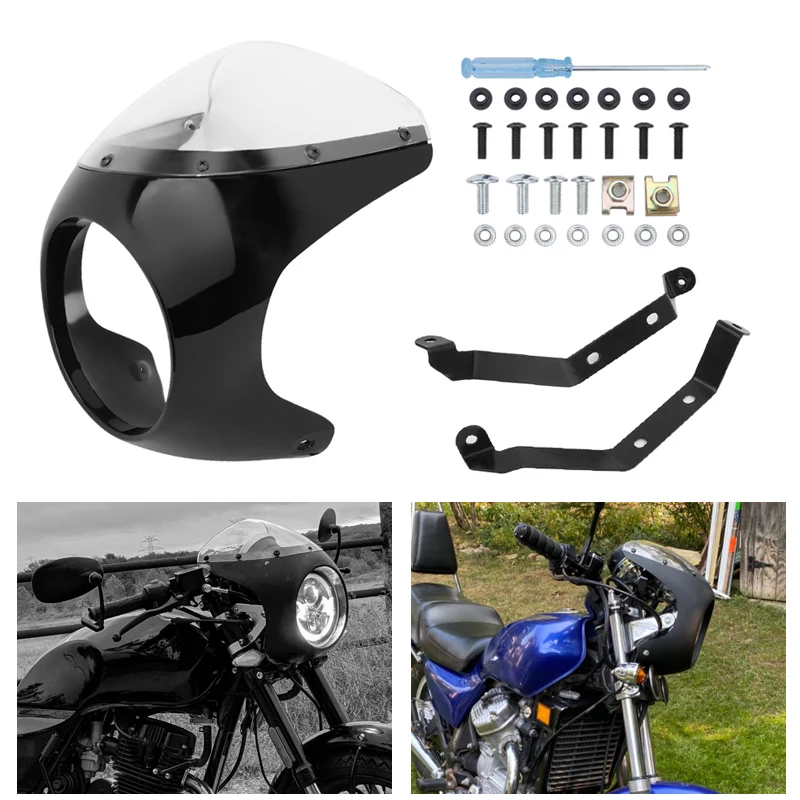 Universal 7" Motorcycle Round Headlight Fairing Cover Windshield ...