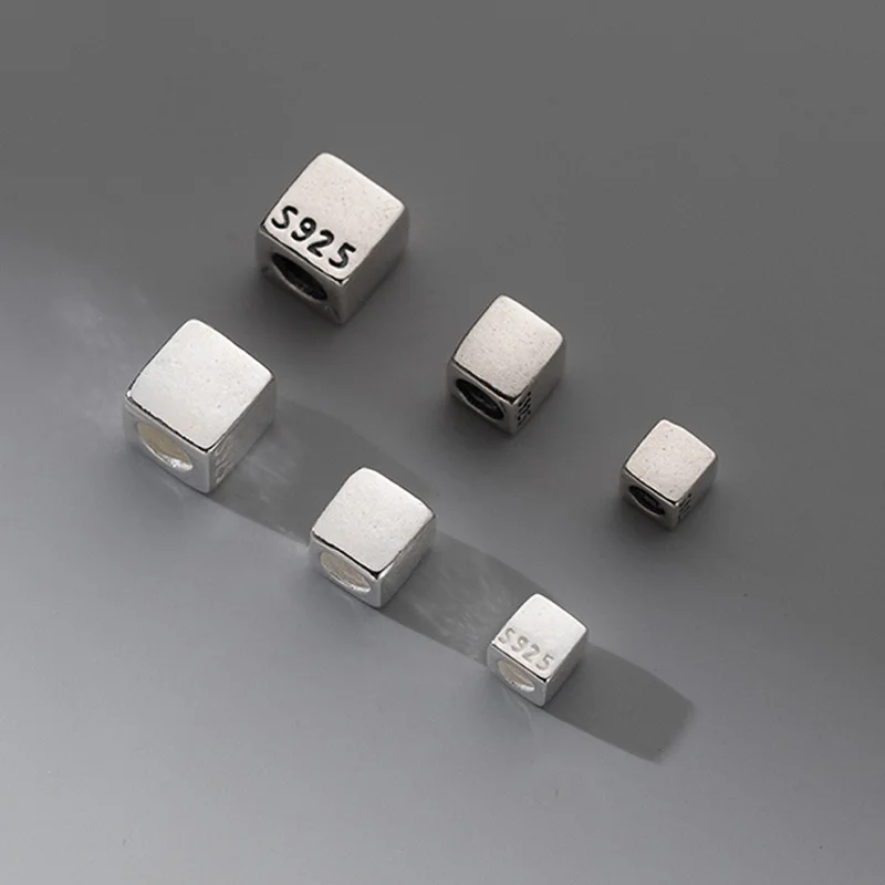 2pcs/Lot 925 Sterling Silver Simple Square Loose Beads 4mm 5mm 6mm ...