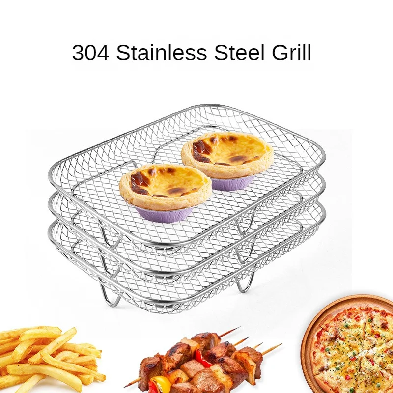 3-layers-Air-Fryer-Rack-Stackable-Grid-Grilling-Rack-Stainless-Steel ...