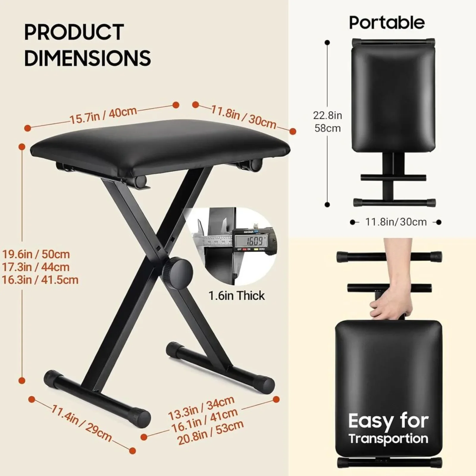 US-Piano-Bench-Adjustable-Folding-Digital-Keyboard-Stool-Chair-Padded ...