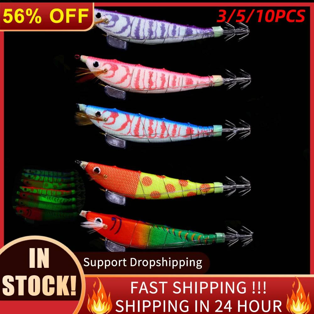 Shrimp Squid Jig Wood Bait Hard | Squid Jigs Cuttlefish Luminous - 3/5/10pcs Luminous - Aliexpress
