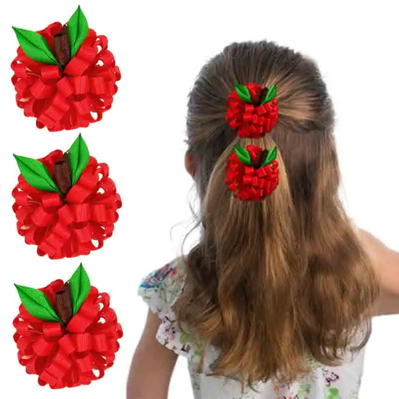 ncmama-Back-To-School-Red-apple-Hairpin-Cute-Ribbon-Flower-Hair-Clip ...