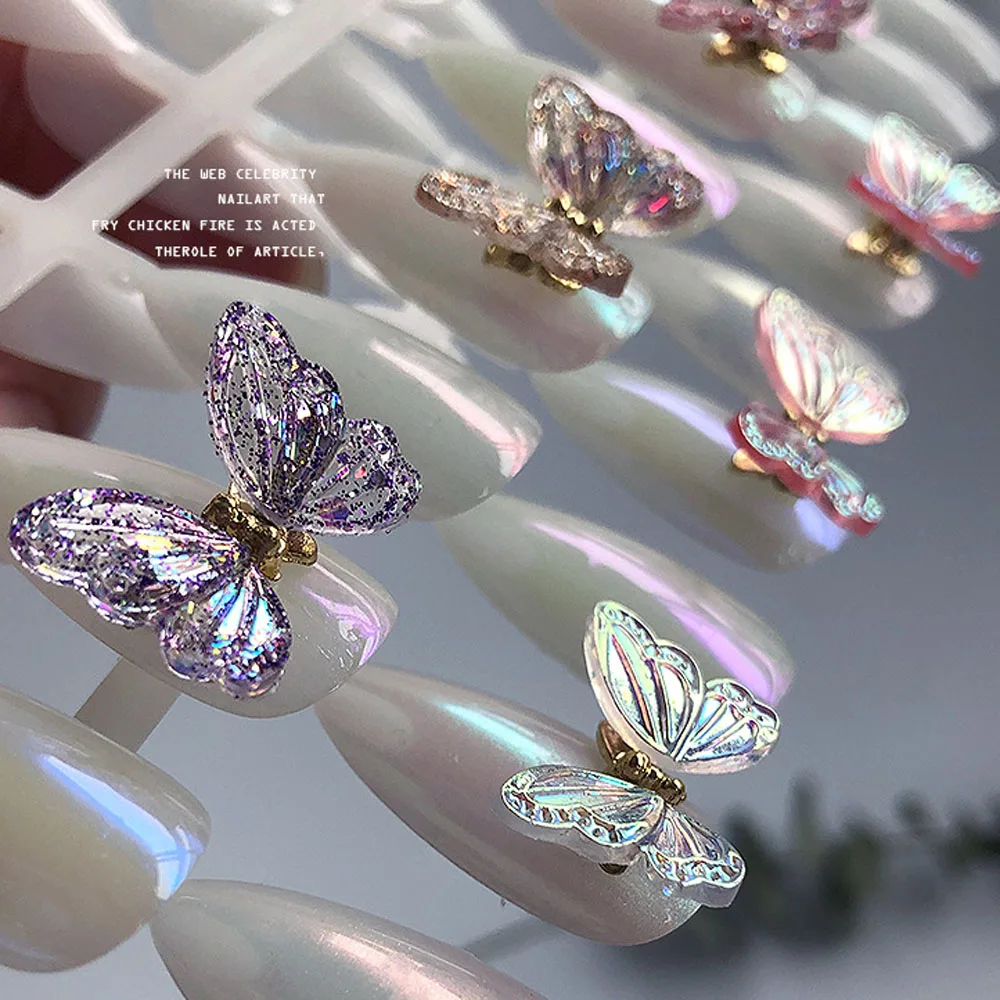 5 pcs 17mm Moving Butterfly Nail Art Rhinestone Net Red New Resin ...