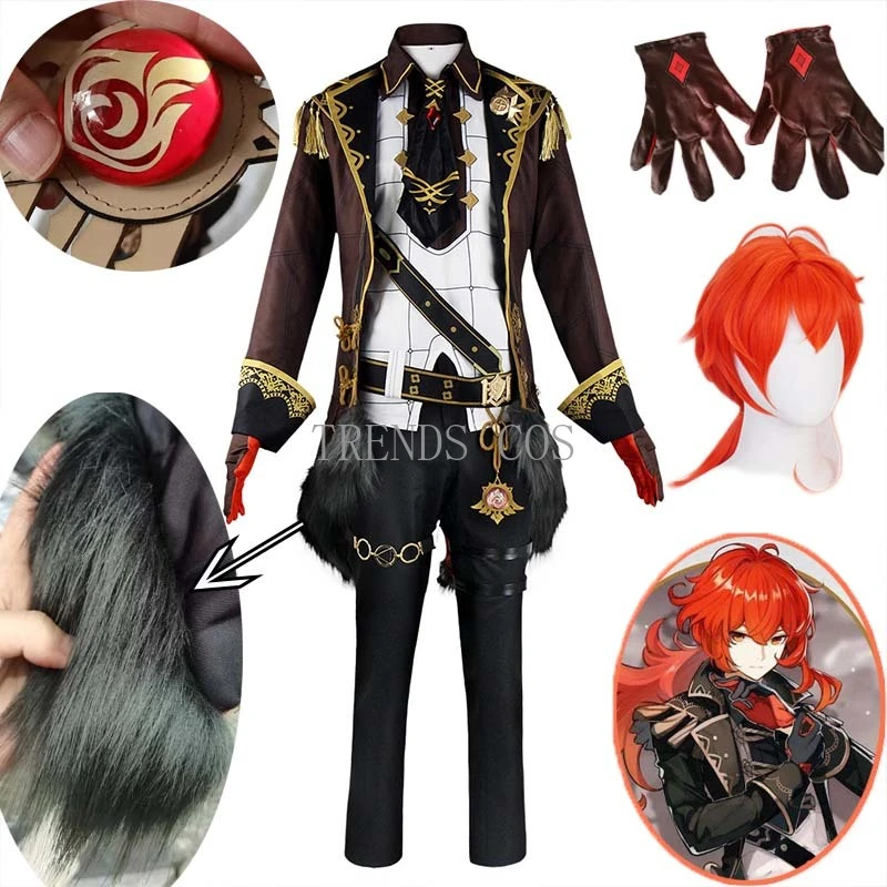 Game Genshin Impact Diluc Ragnvindr Cosplay Costumes Wig New Arrival ...
