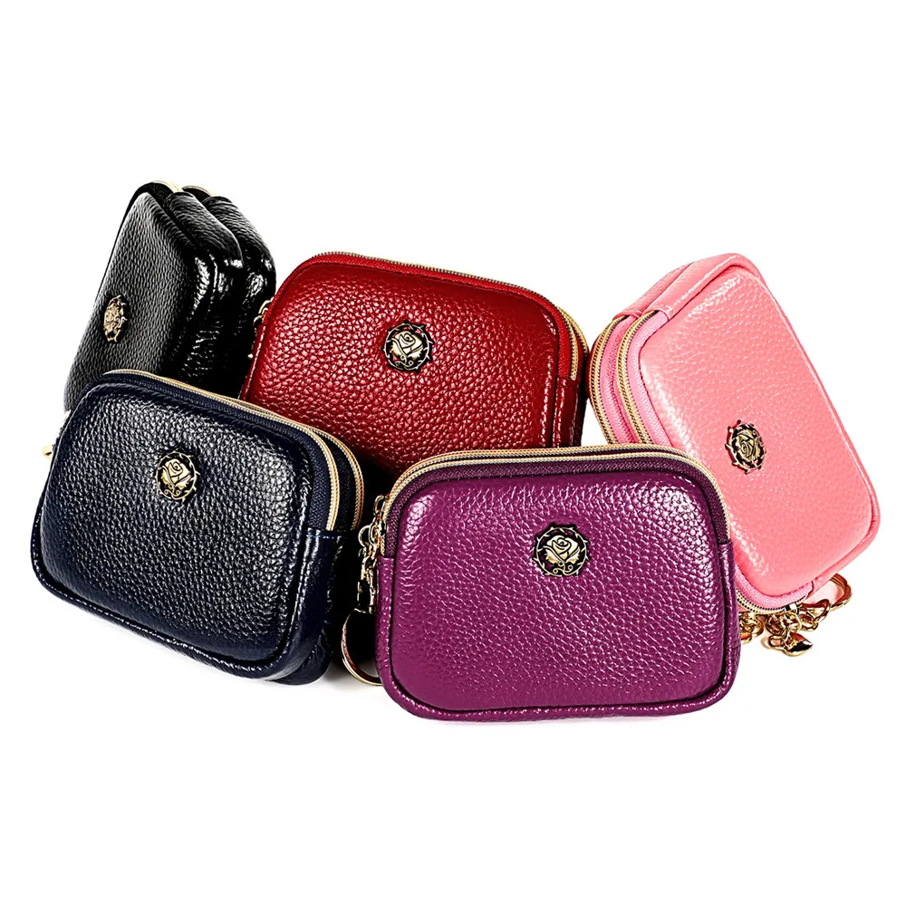 Leather Mini Small Coin Purse Female Coin Bag Leather Simple Double ...