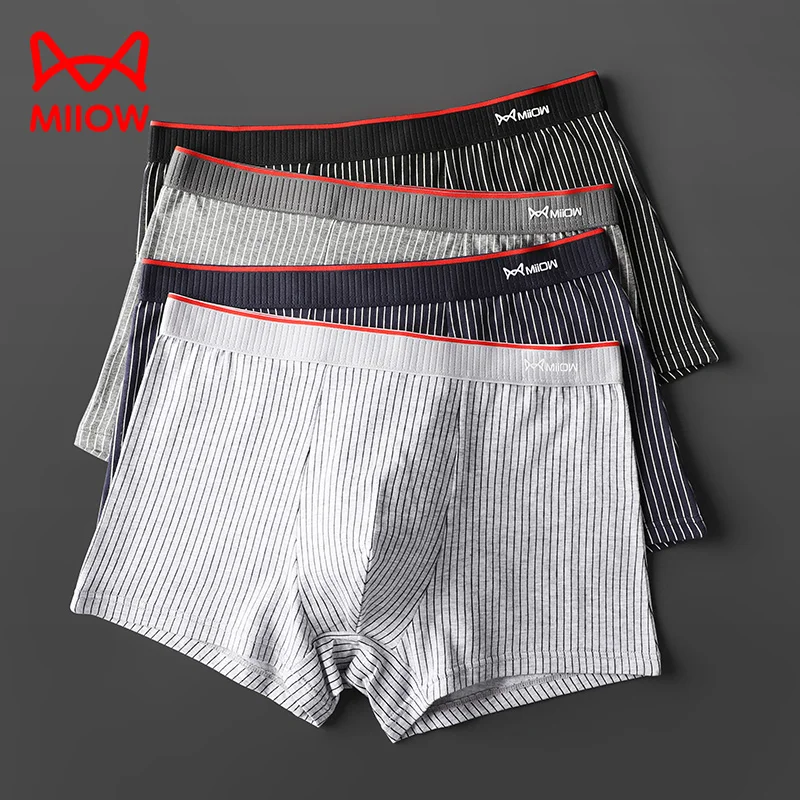 MiiOW 3/4Pcs Striped Panties Boxershorts Organic Cotton Men Underwear Boxer Shorts Antibacterial ...
