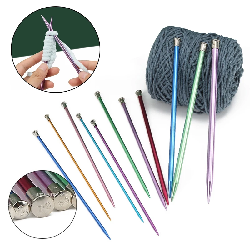 3-10mm Aluminum Straight Knitting Needles 25cm Single Pointed Crochet ...