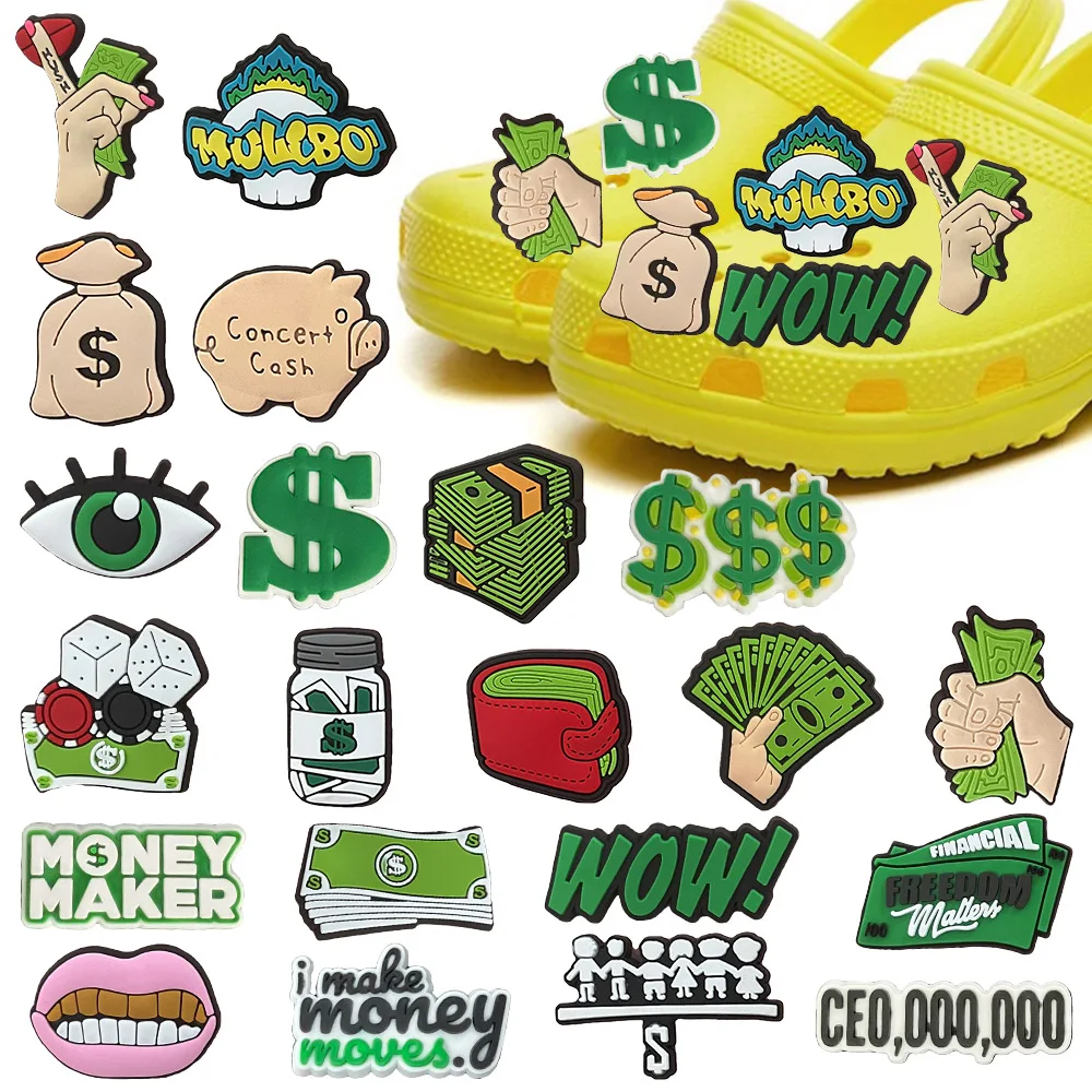 New 1PCS Cartoon Money Jibz Dollar Shoe Charms DIY Croc Accessories PVC ...