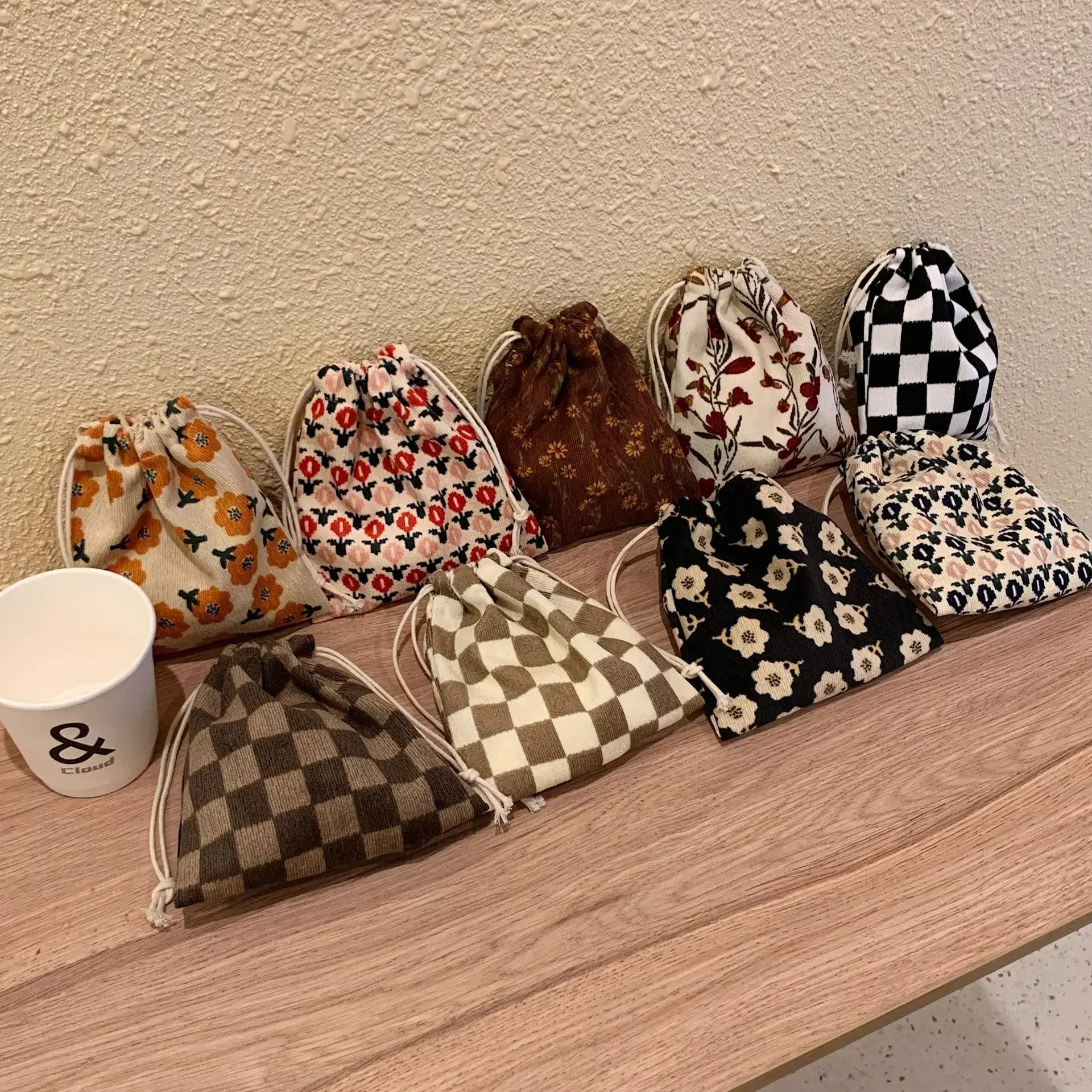 Cute Printed Draw String Bags Women Drawstring Bags Cosmetic Bag Makeup Bag Clutch Purse Large ...
