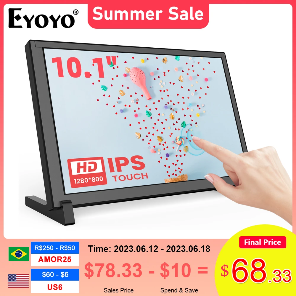 Eyoyo monitor 10.1 polegada tela sensível ao toque capacitivo portátil ...