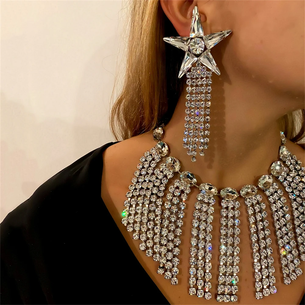 Exquisite-Sparkling-Five-pointed-Star-Tassel-Rhinestone-Necklace ...