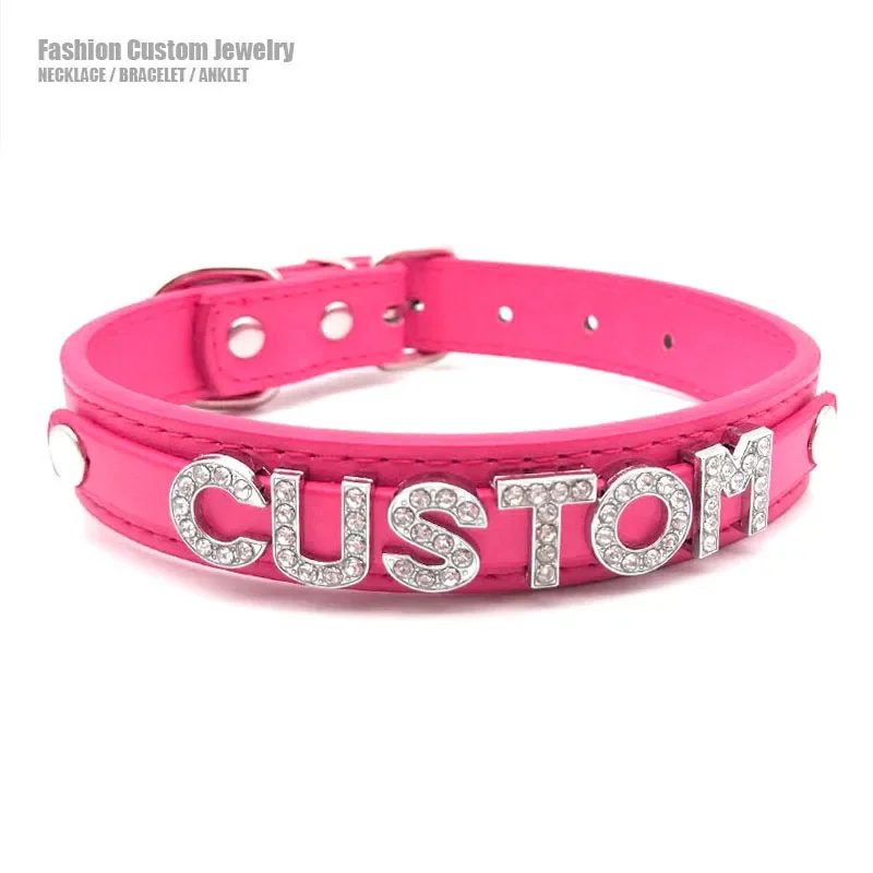 Sexy-Hot-Rosy-Leather-Customized-Name-Letters-Collar-Choker-Necklace ...
