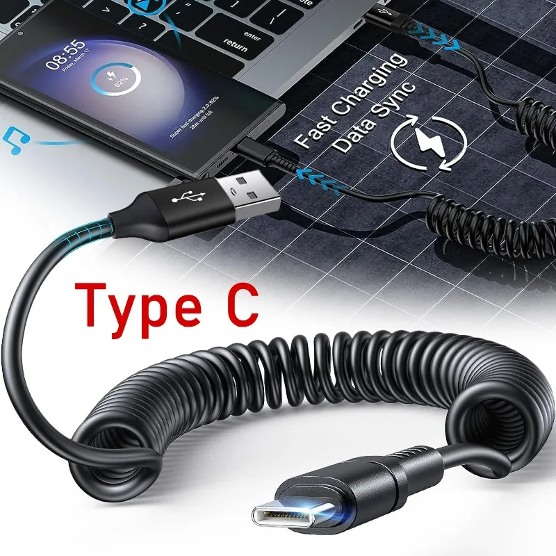 Type-C-Spiral-Phone-Charge-Cable-USB-Spring-Telescopic-Fast-Charging ...