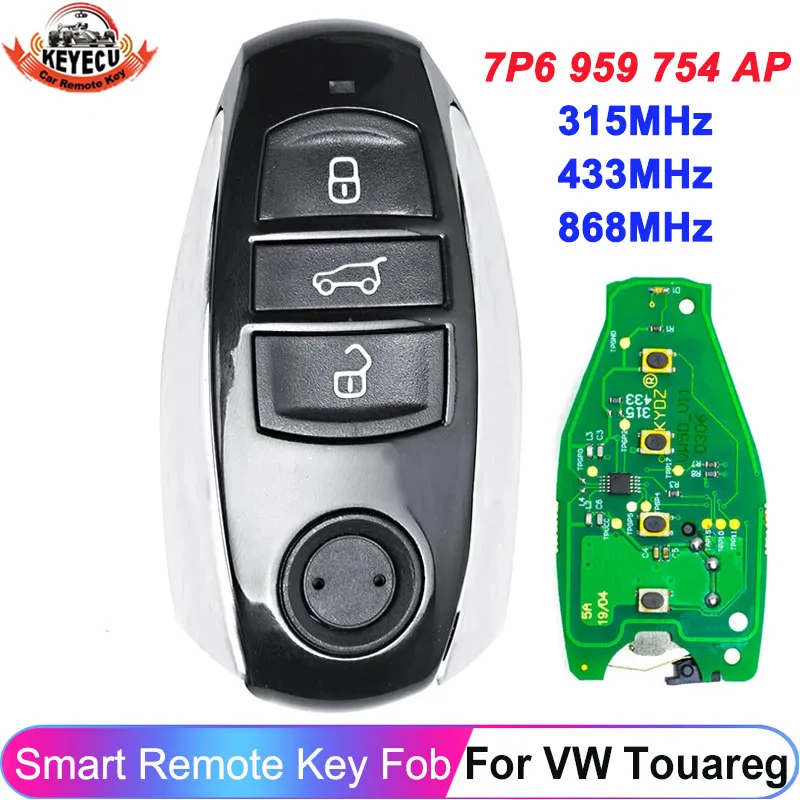 KEYECU 3 Button Smart Remote Key Fob 315MHz 433MHz 7P6959754AL 868MHz ...
