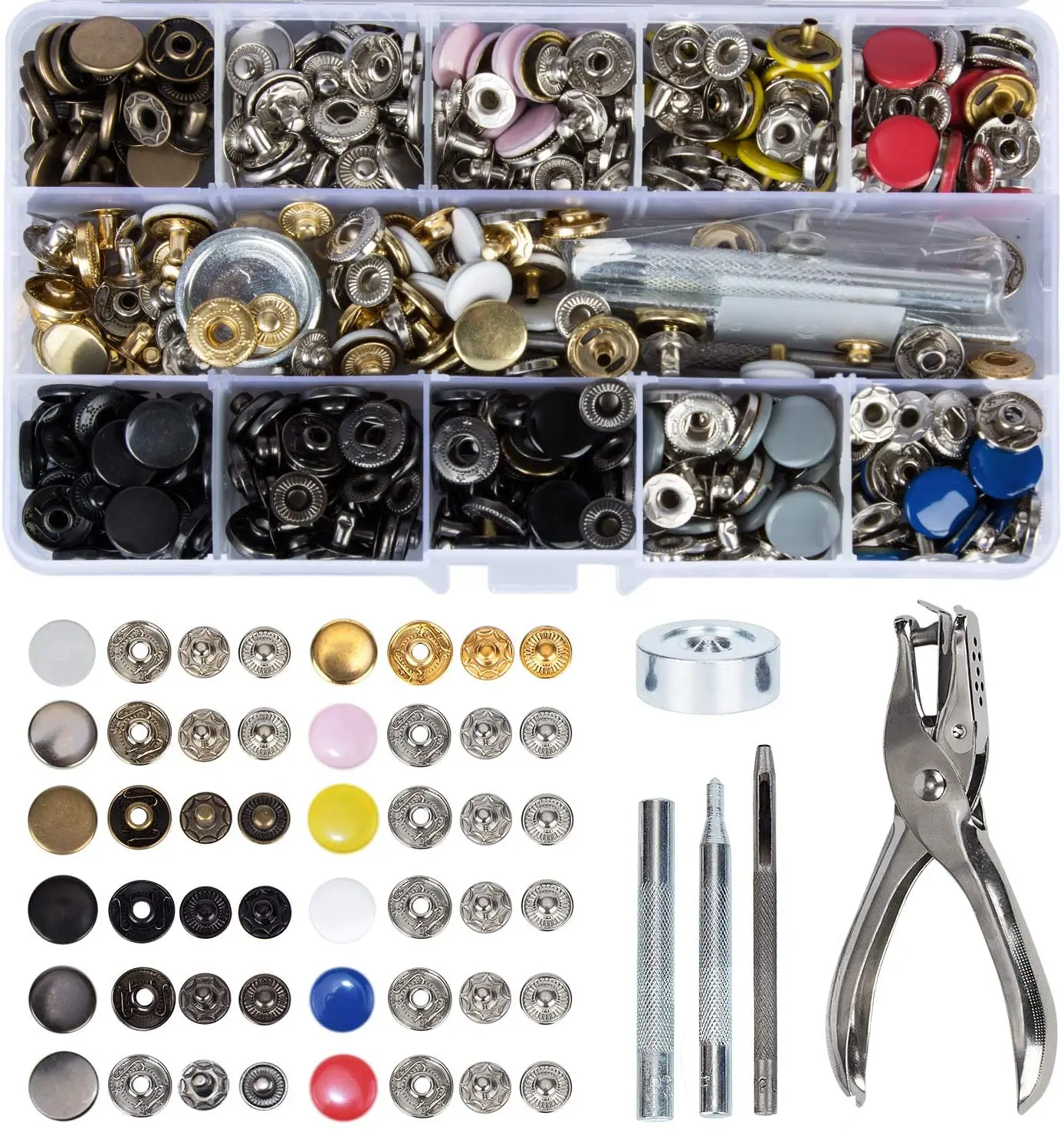 Snap-Fastener-Kit-12-Colors-12-5mm-120-Sets-Metal-Snap-On-Buttons-Press ...