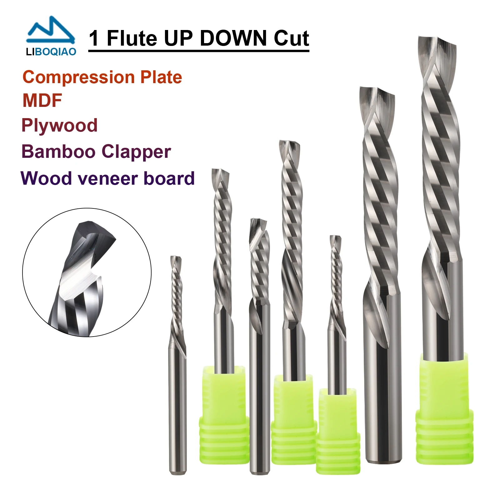 20pcs/lot 3.175/4/5/6mm Woodworking Tools Carbide Left Spiral 1 Flute