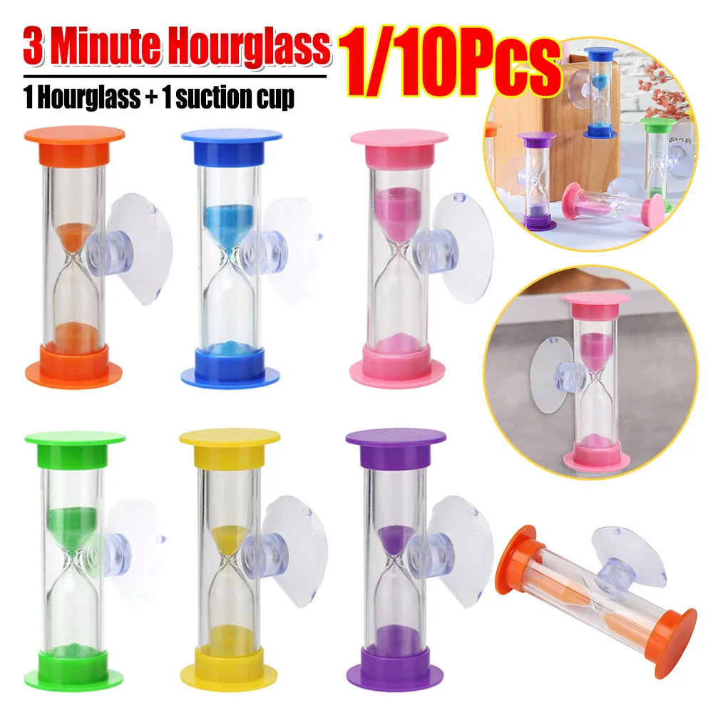 10/1Pcs 3 Minute Colorful Hourglass Timer with Suction Cup Plastic Sand ...
