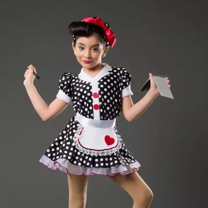 Dance Costume Kids Girls Recital White and Black Polka Dot Waitress ...