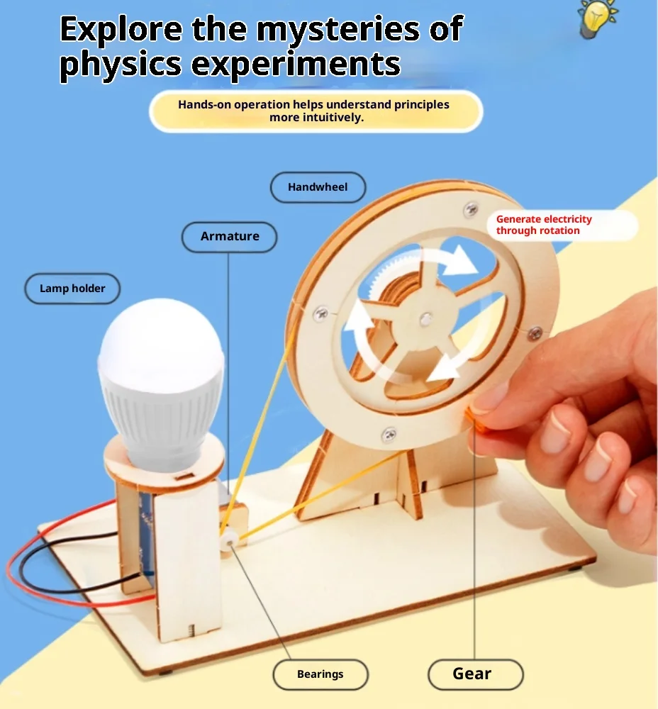 DIY Wooden Hand cranked Generator Children's Science Toy Fun STEM ...