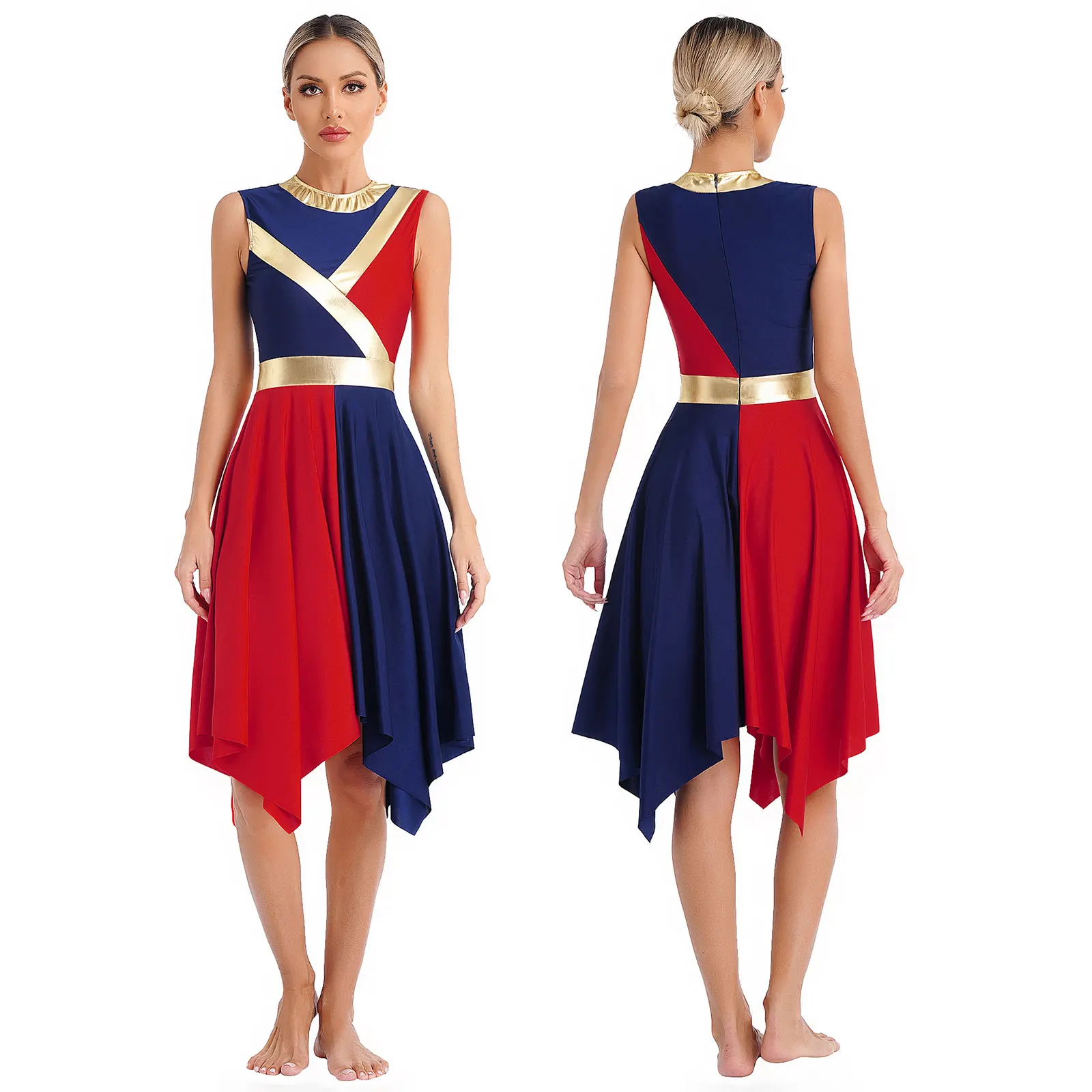 Womens-Lyrical-Praise-Dance-Dress-Sleeveless-Metallic-Color-Block-Church-Worship-Liturgical ...