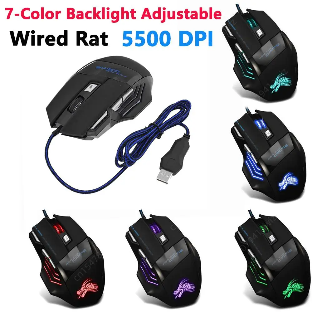 7-Buttons-Backlit-Wired-Gaming-Mouse-5500-DPI-Adjustable-Optical-Mice ...
