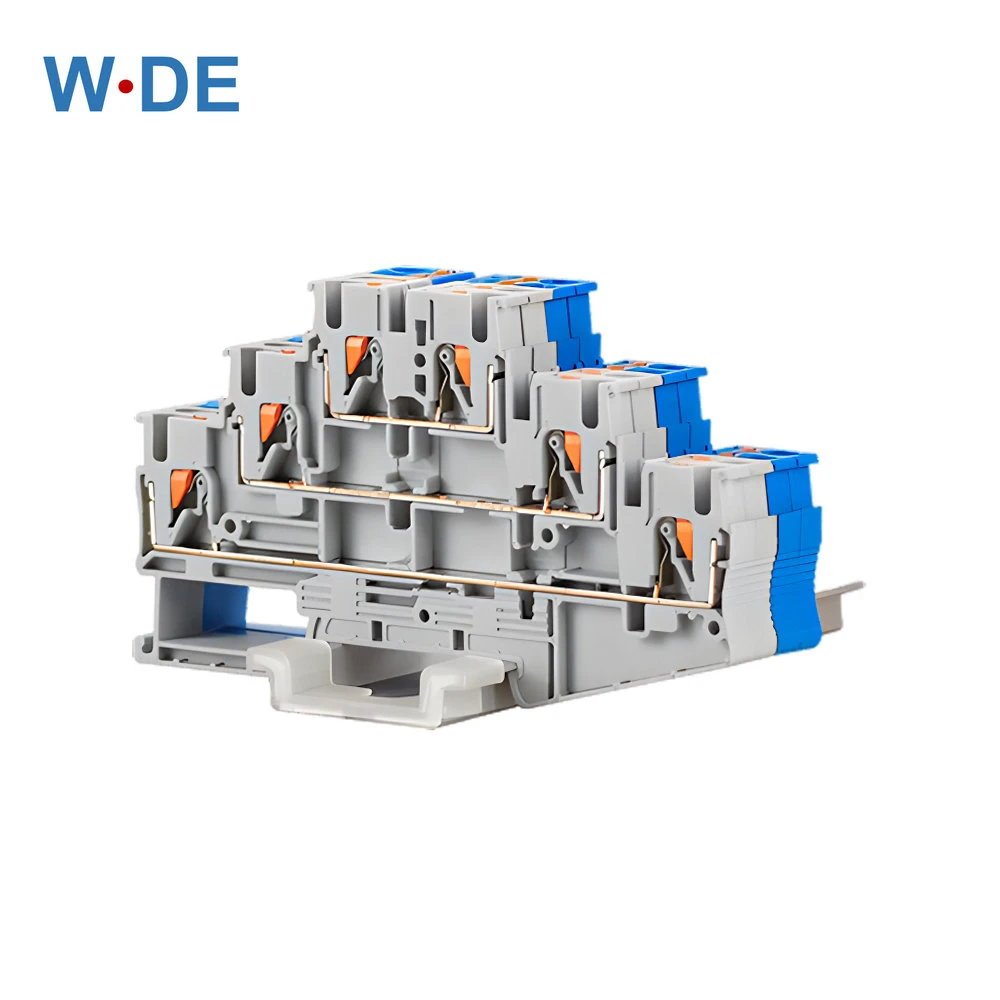 50pcs Din Rail Terminal Block PT2.5-3L Electrical Connector Triple Layer Spring Wiring ...