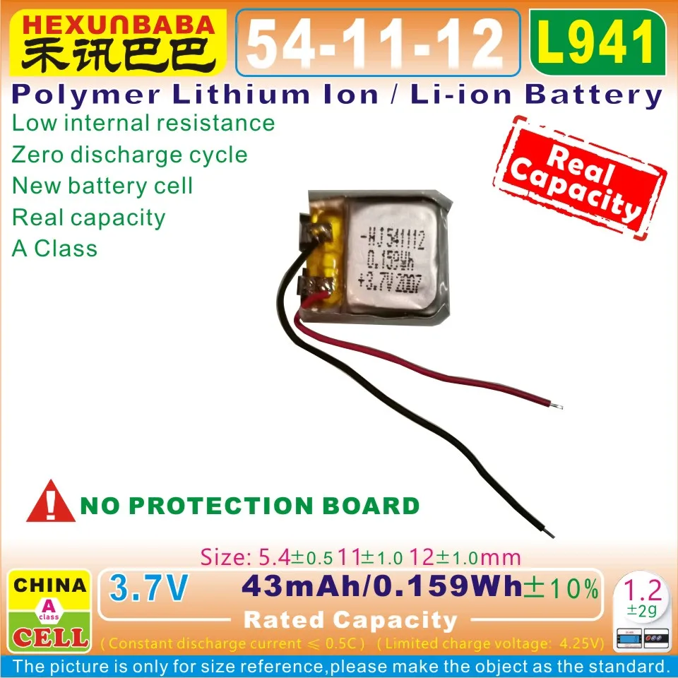 10pcs [l941] 3.7v 43mah 541112 Polymer Li-ion Battery Cell For Tws ...