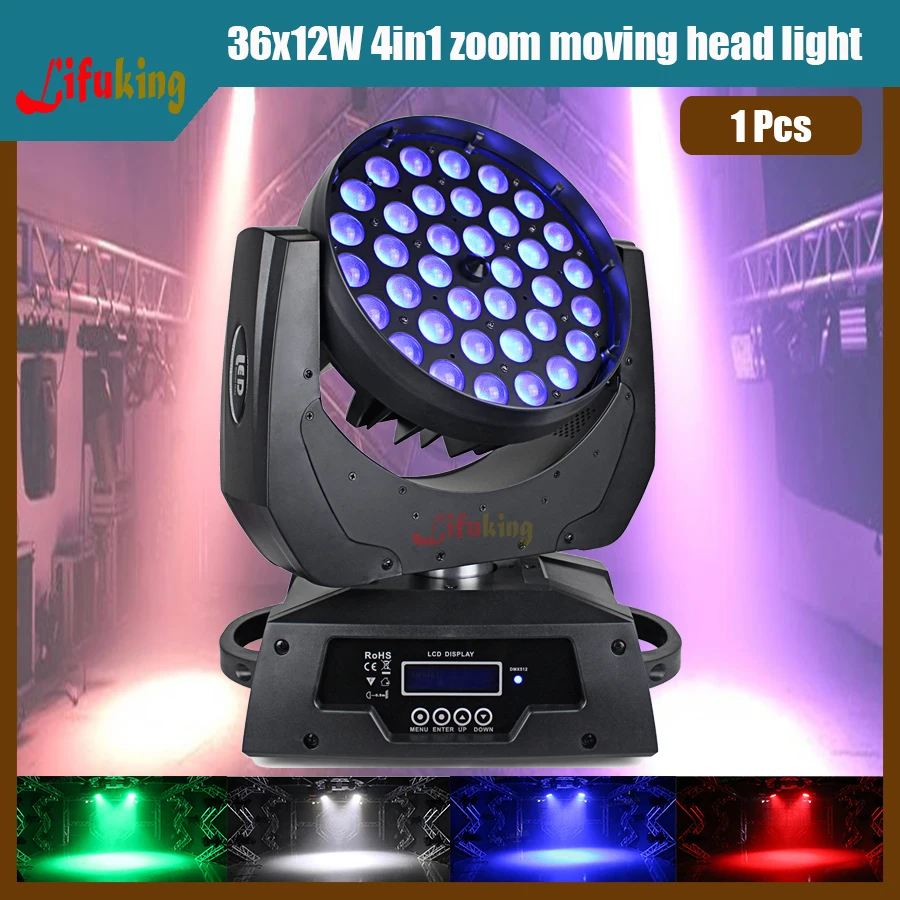 1-12 Pcs Led Wash 36X12W RGBW 4in1 Stage Moving Head Light Beam Effect ...
