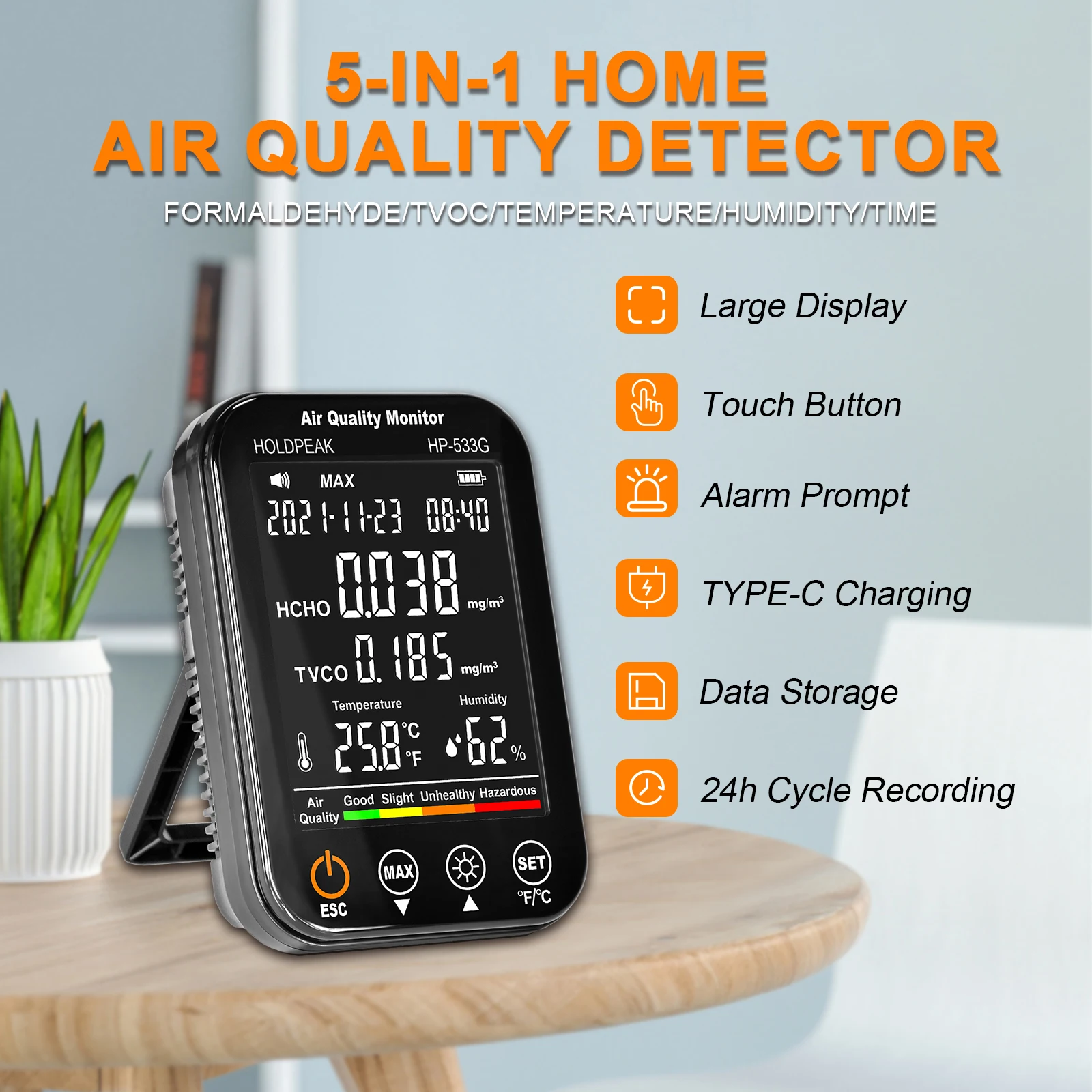 Holdpeak Professional Portable Air Quality Monitor Formaldehyde HCHO ...