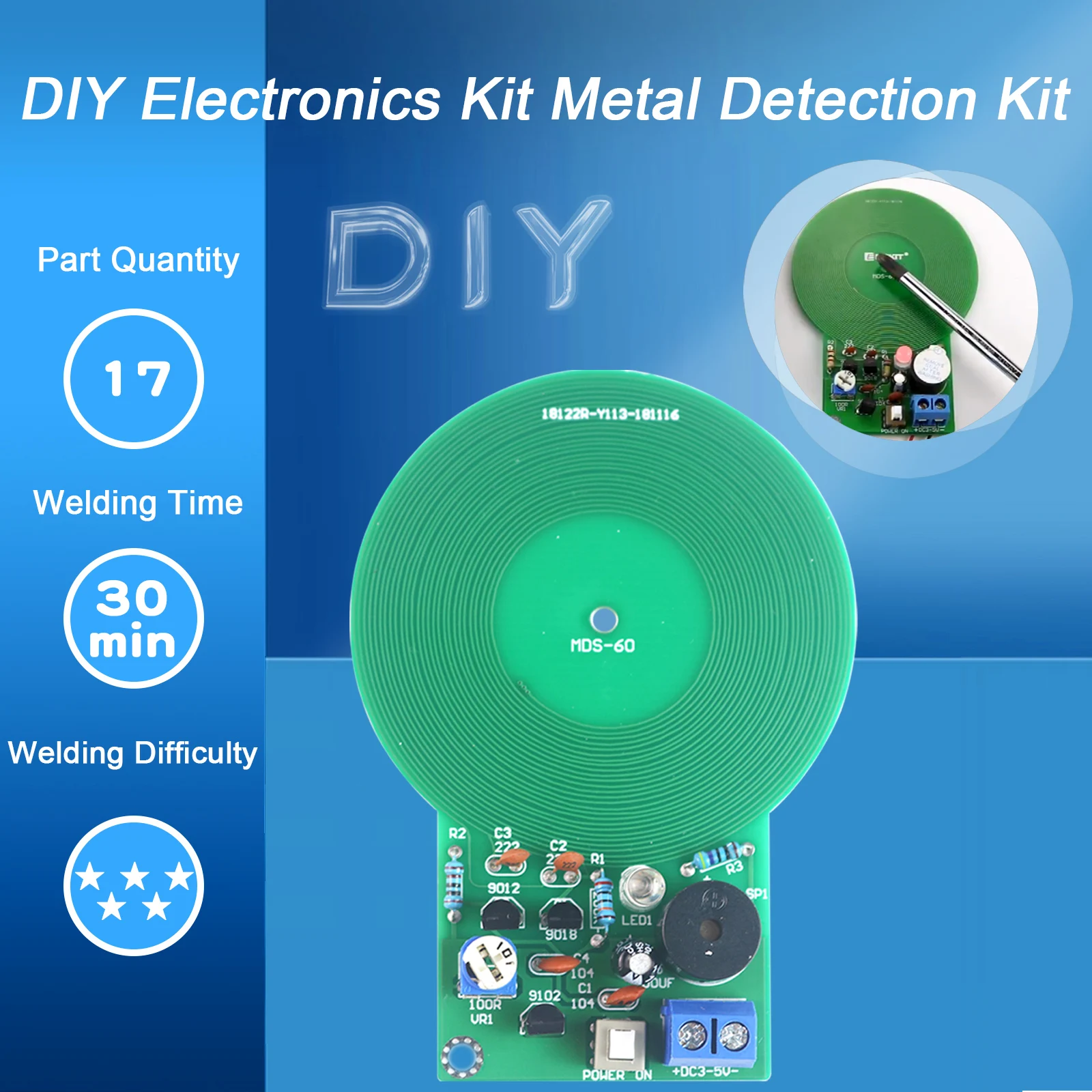 JS-60 DIY Metal Detector Kit DIY Electronic Kit DC 3V-5V 60mm Non ...