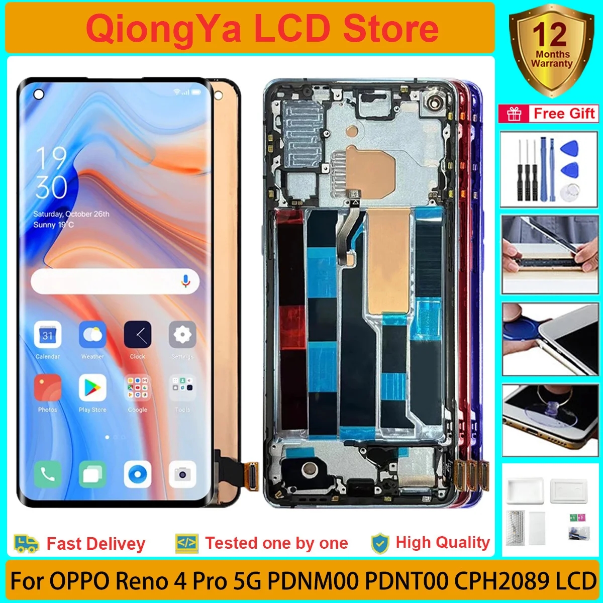 Pantalla Original de 6,5 "para OPPO Reno 4 pro 5G PDNM00 PDNT00 CPH2089, con marco LCD y montaje ...