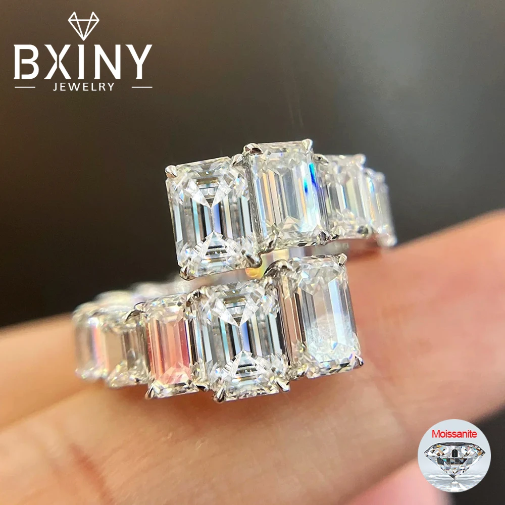 BXINY 2cttw Emerald Cut Moissanite Open Ring 925 Sterling Silver for ...