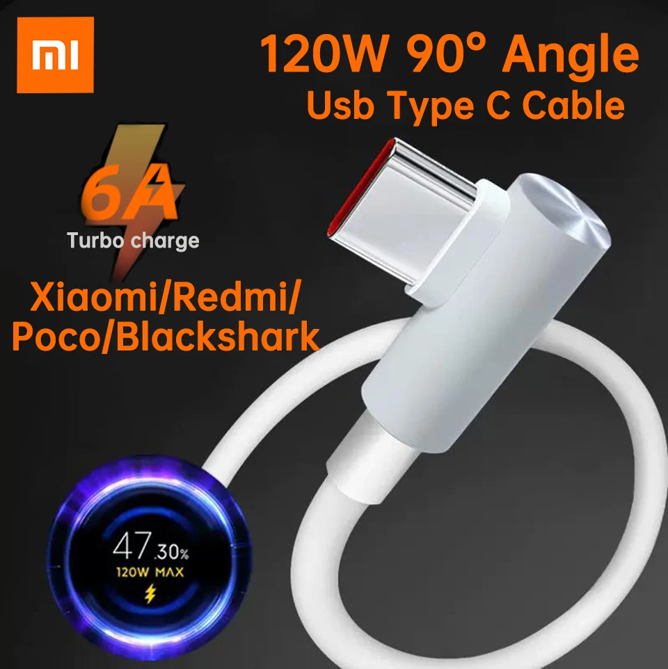 Original 120w Xiaomi Usb Type C Turbo Charge Cable L Shaped 90 Degree ...