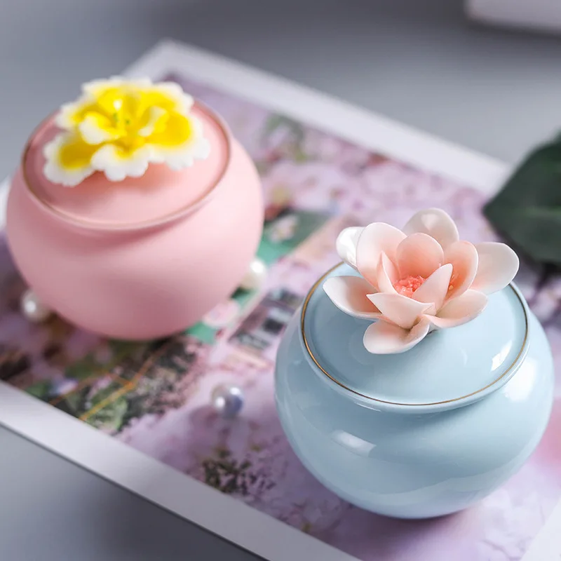 200ml Tea Box Ceramic Jar Pot Pottery Jar Fragrance powder Jar Jewelry ...
