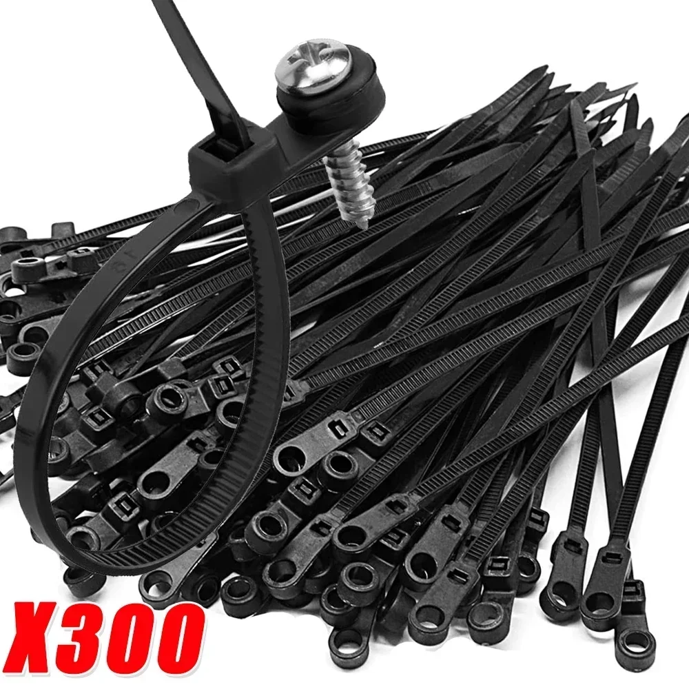 300/100Pcs Screw Hole Cable Ties Reusable Fixed Cable Ties Adjustable Self-locking Cord Ties ...