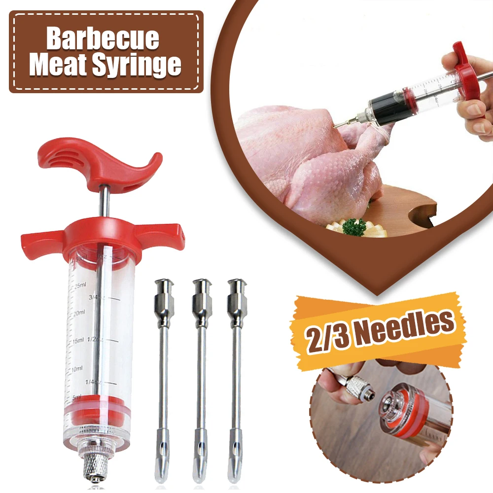 Meat-Injector-Syringe-with-2-3-Stainless-Steel-Needles-Marinade-Flavor ...