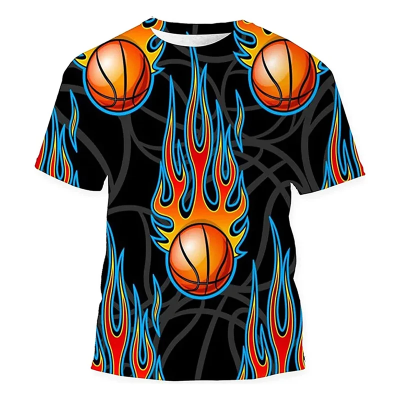Cool Flame Basketball T-shirt Men's Clothing Sport Street Crewneck T ...