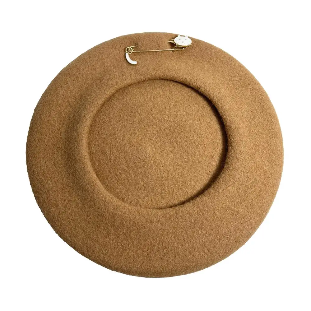 RH Vintage Cat Pin lana fieltro elegante boina señoras lana Linda negro blanco broche Casual ...